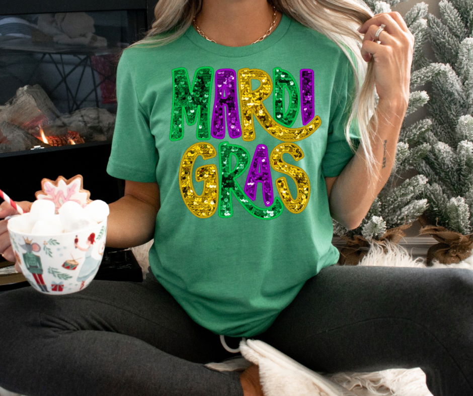 Mardi Gras Faux Sequin Graphic T-Shirt – Magnolia Row Boutique