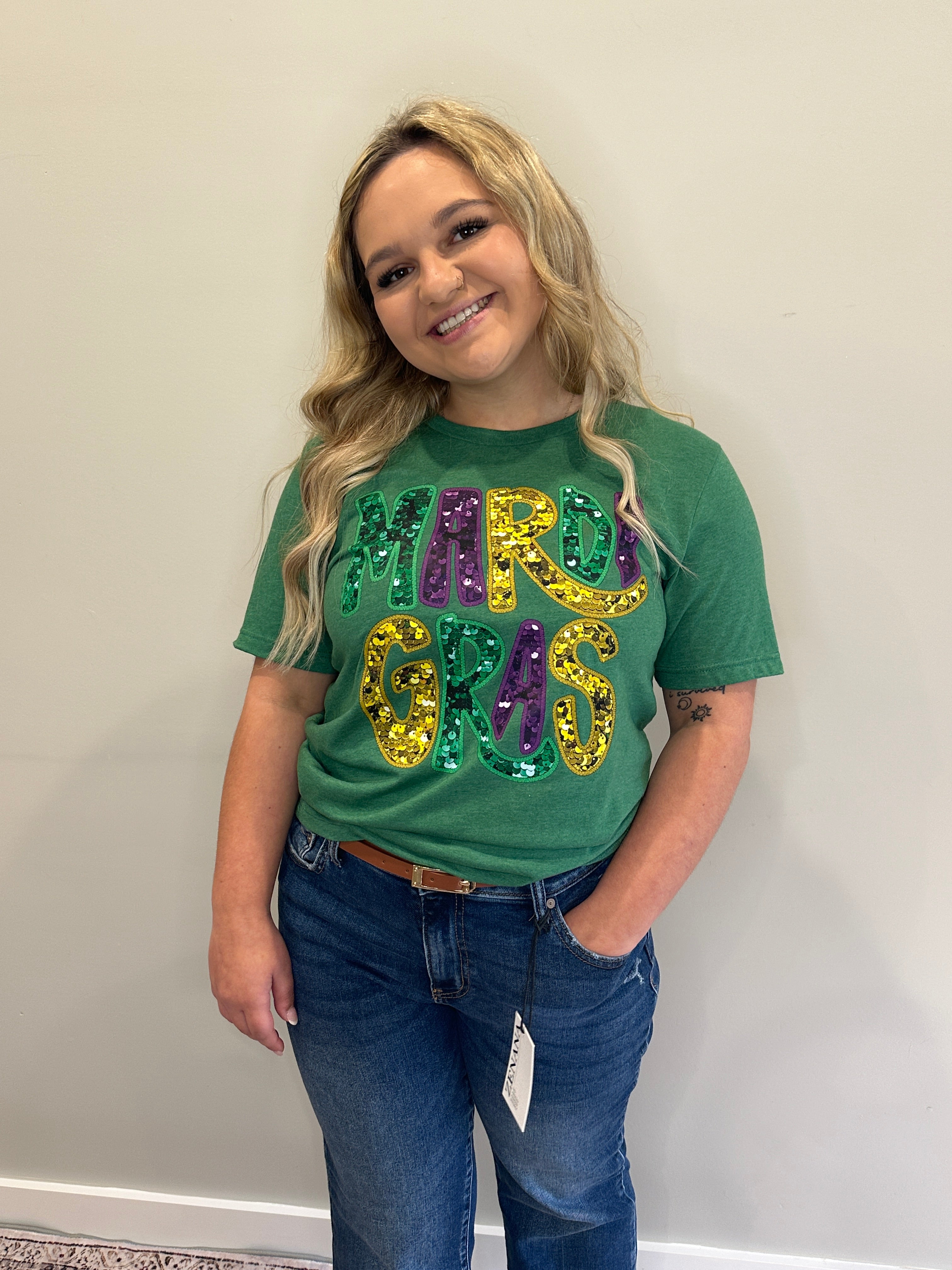 Mardi Gras Faux Sequin Graphic T-Shirt – Magnolia Row Boutique